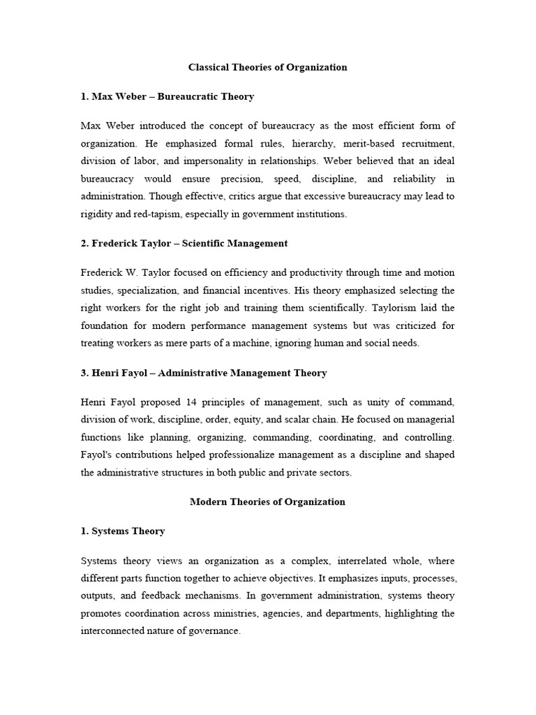 Overview of Organization Theories | PDF | Governance | Government