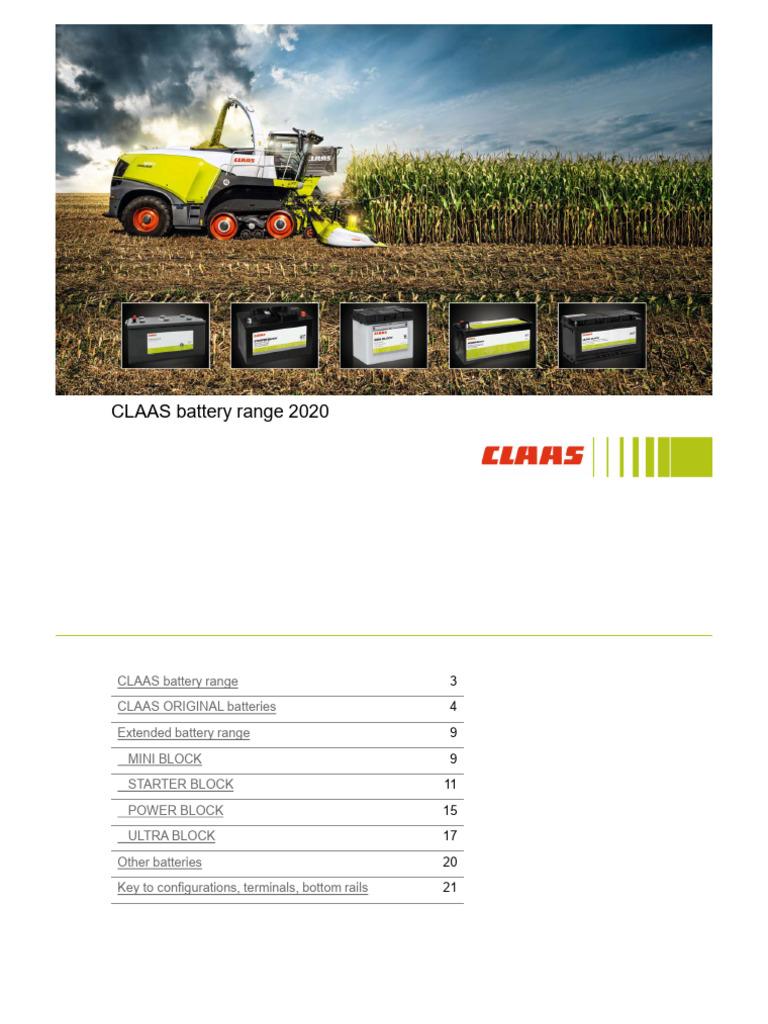CLAAS 2020 Battery Range Overview | PDF | Electrical Connector ...