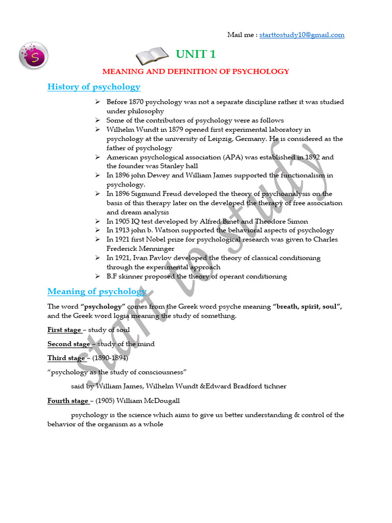History and Definition of Psychology | PDF | Psychology | Behavioural ...