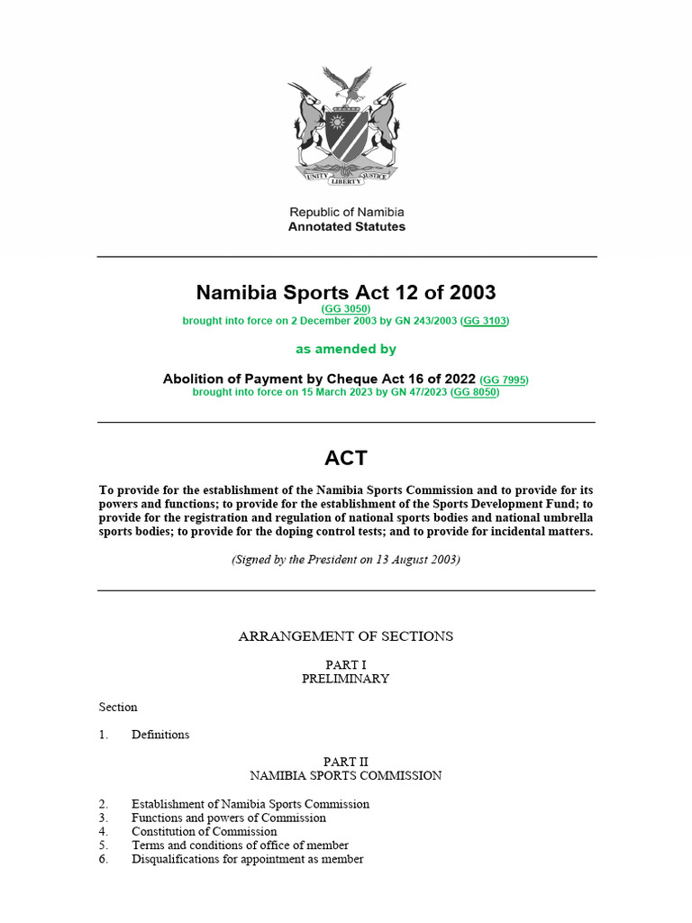 Namibia Sports Act Overview and Provisions | PDF | Audit | Taxes