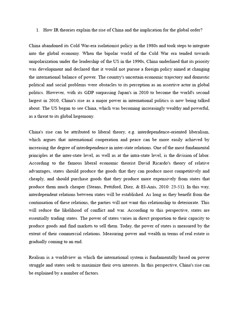 China’s Rise: Theories of International Relations | PDF | Social ...