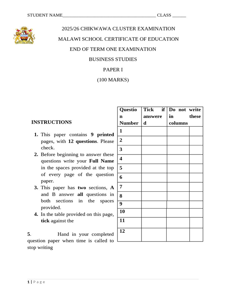 2025 Cluster Bus f4 Examination Paper i | PDF | Economies | Business