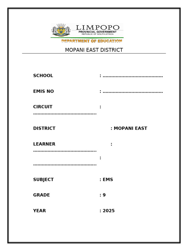 Learner Cover Page Ems Grades 8 & 9 | PDF