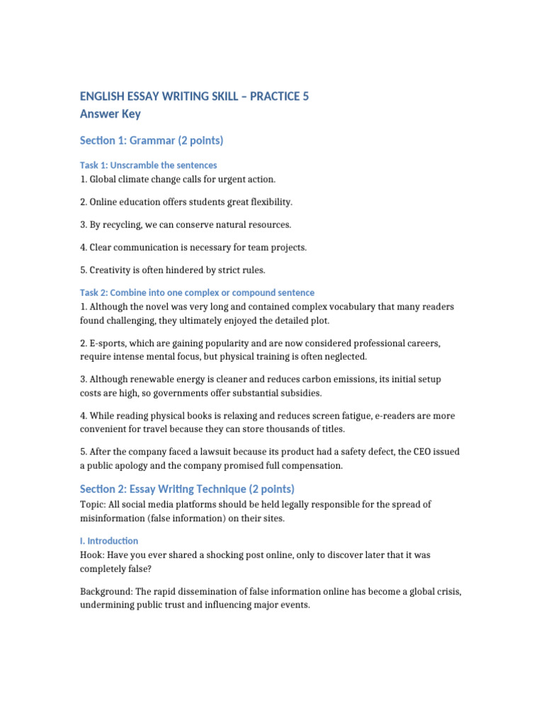 English Essay Writing Skill Practice 5 Answers | PDF | Natural ...