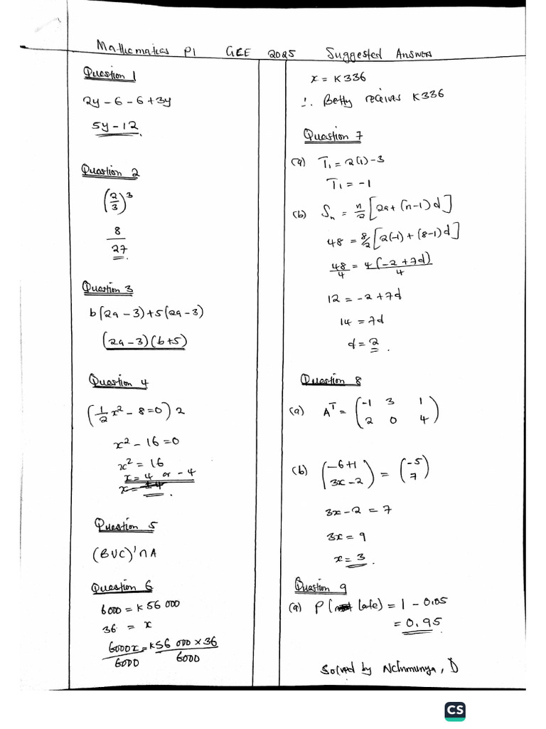 Solutions for Maths P1 2025 GCE | PDF