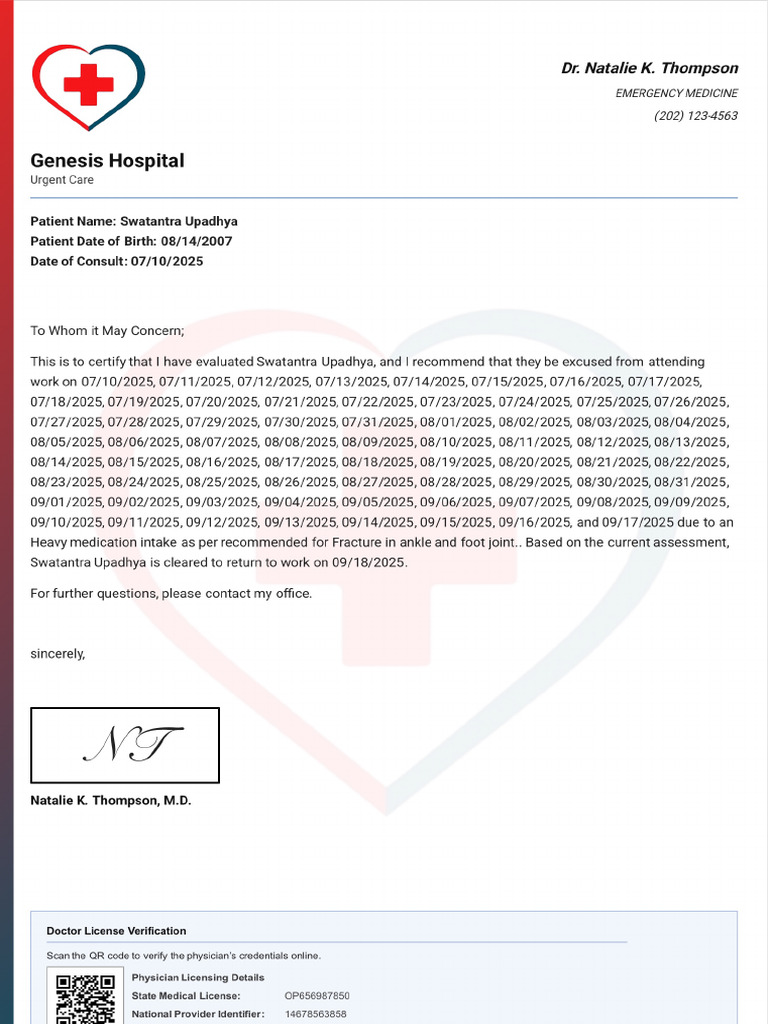 Doctor Note With Signature | PDF
