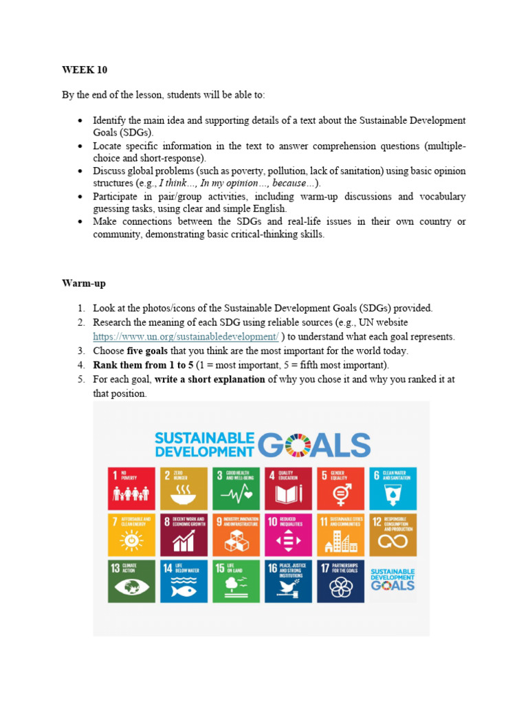 WEEK 10 - Sustainable Development Goals | PDF | Sustainability ...