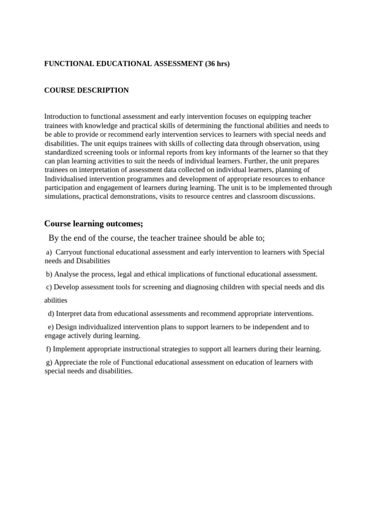 Draft FUNCTIONAL EDUCATIONAL ASSESSMENT.docx draft | PDF | Educational ...