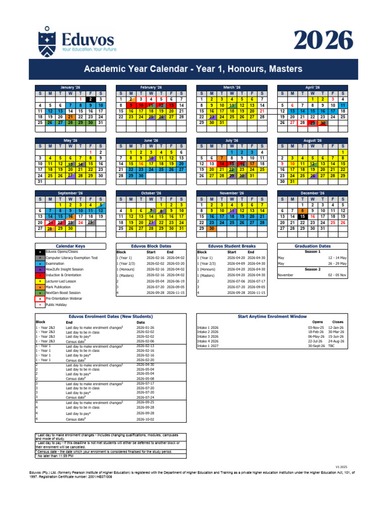 Eduvos Academic Year Calendar 2026 | PDF | Educational Stages