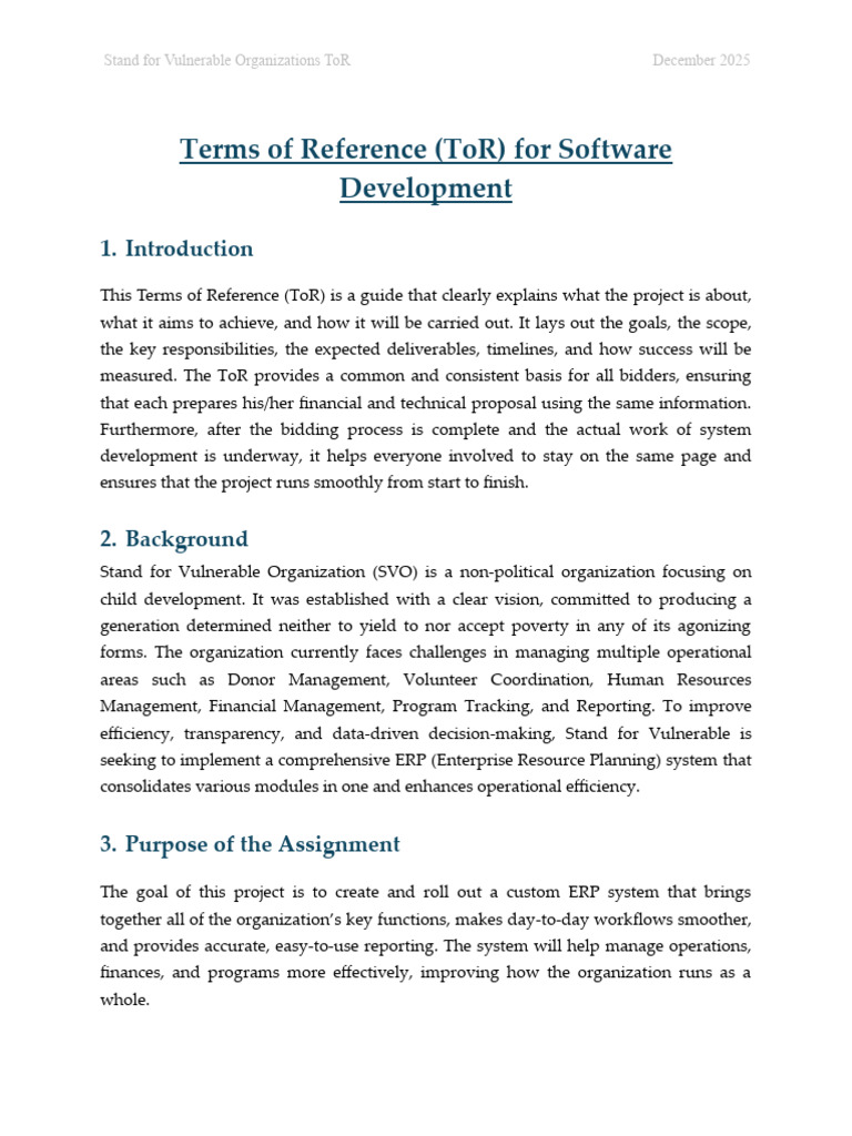 SVO-Terms of Reference (ToR)-Software Development | PDF | Point Of Sale ...