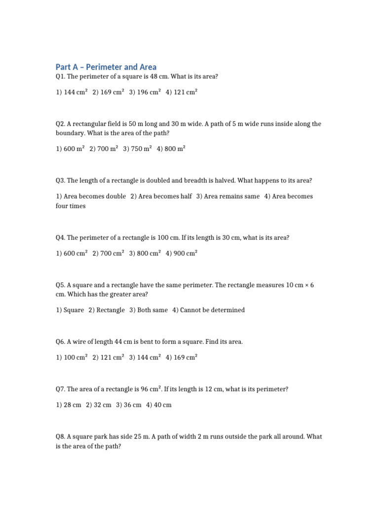 Perimeter and Area Practice Questions | PDF | Area | Triangle