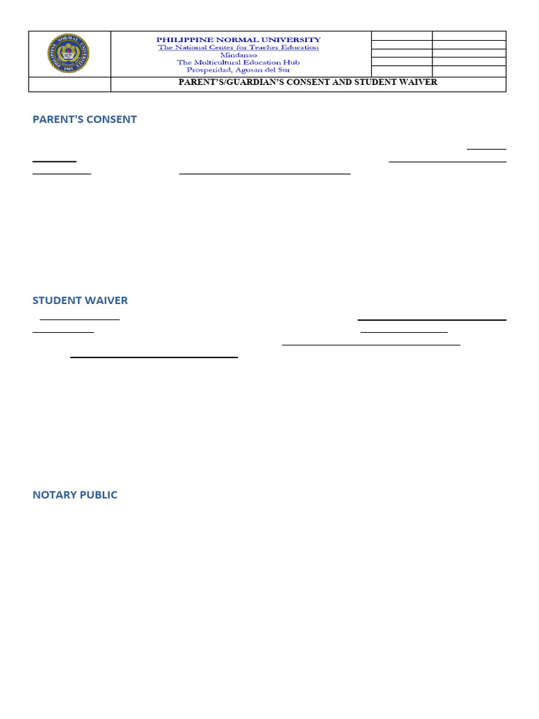 Parent Consent and Student Waiver Form | PDF | Notary Public | Civil ...