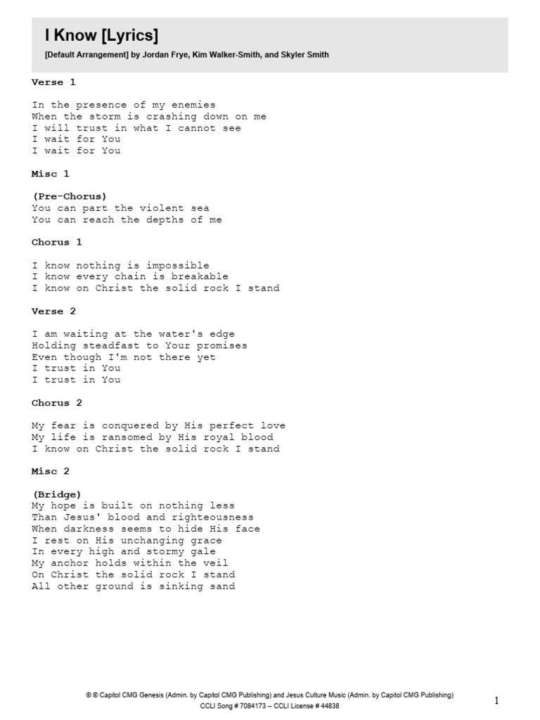 "I Know Lyrics - Jordan Frye" | PDF