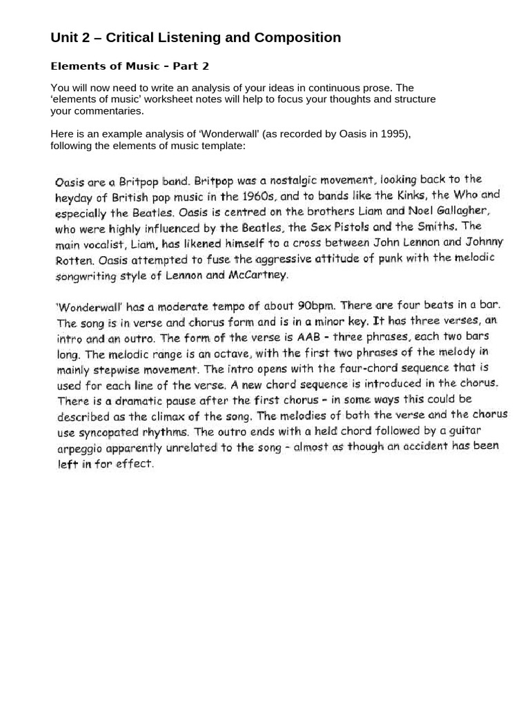 Elements of Music 2 - Song Analysis | PDF