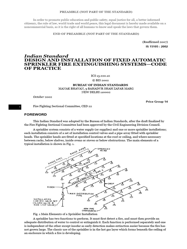 Indian Standard - Design and Installation of Fixed Automatic Sprinkler ...