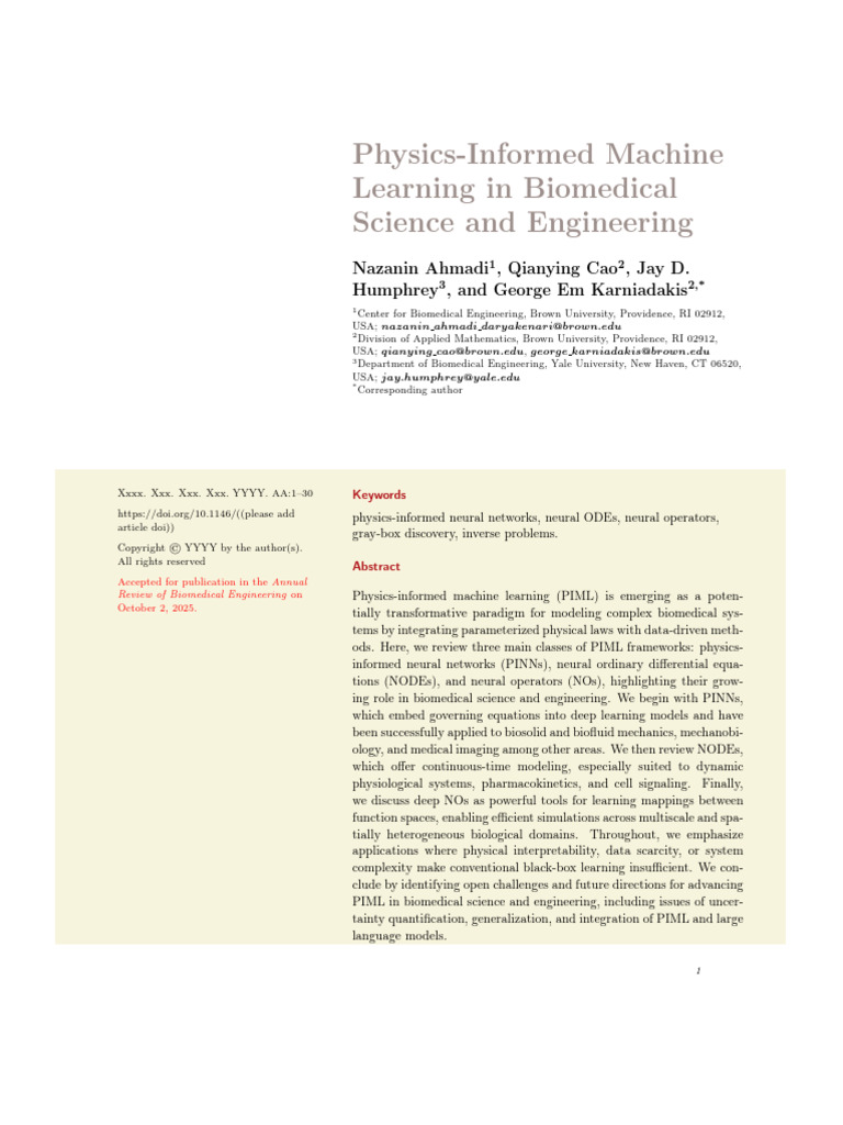 Physics-Informed ML in Biomedical Engineering | PDF | Applied Mathematics