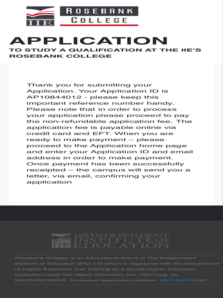 Application Form Rosebank College | PDF