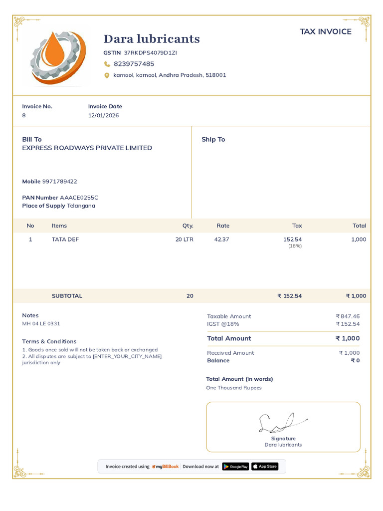 8-Sales Invoice-express Roadways Private Limited (1) | PDF