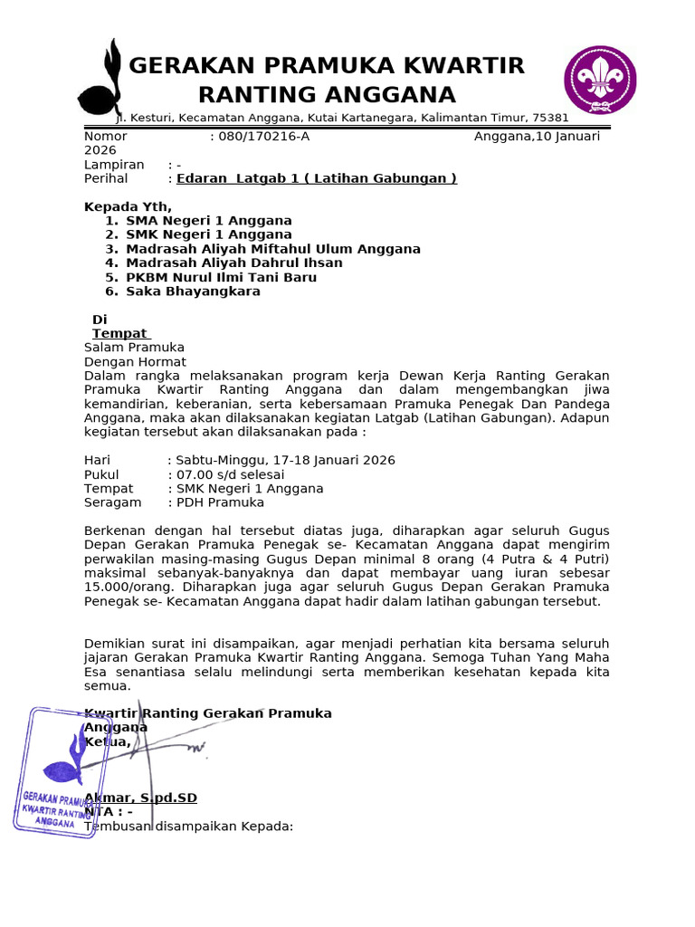 Edaran Latgab Pramuka Anggana 2026 | PDF