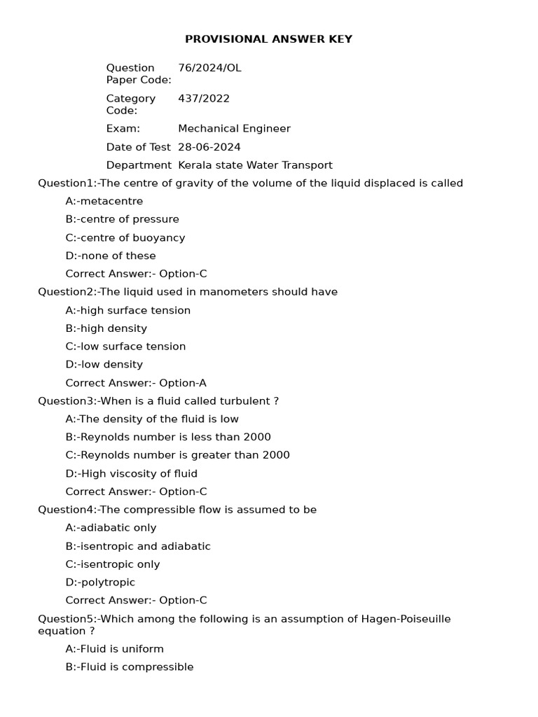 Mechanical Engineering Exam Answer Key | PDF | Damping | Mechanical ...