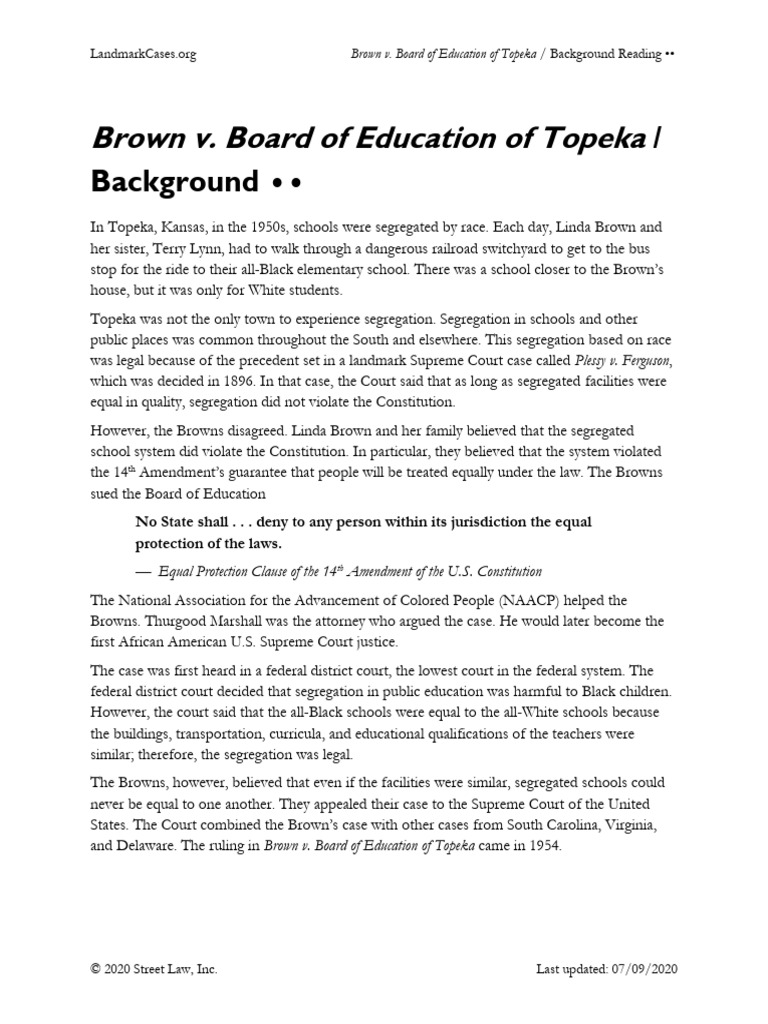 Brown v. Board of Education Overview | PDF | Brown V. Board Of ...