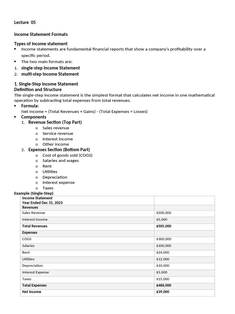 Income Statement Formats Explained | PDF | Expense | Debits And Credits