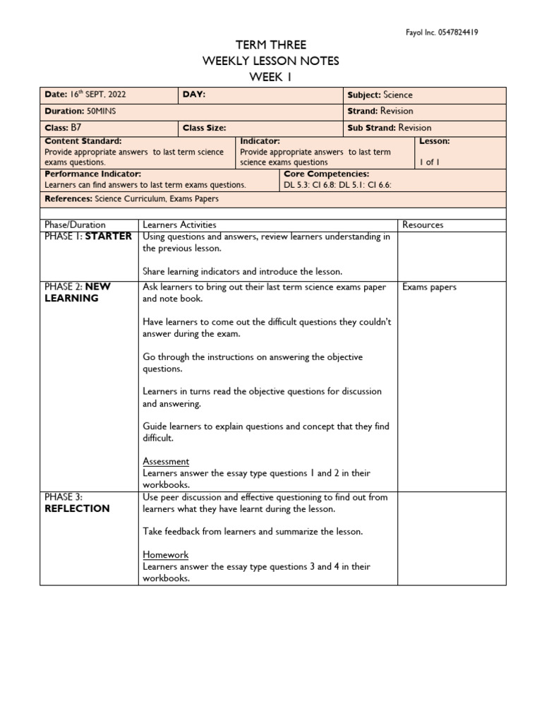B7 Science Weekly Lesson Notes | PDF | Lever | Force