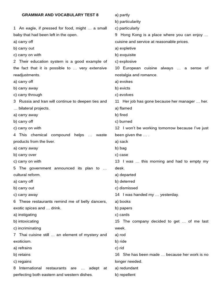Grammar and Vocabulary Test 8 | PDF