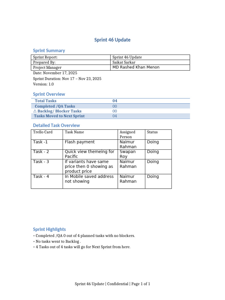 Sprint 46 Progress Report Summary | PDF