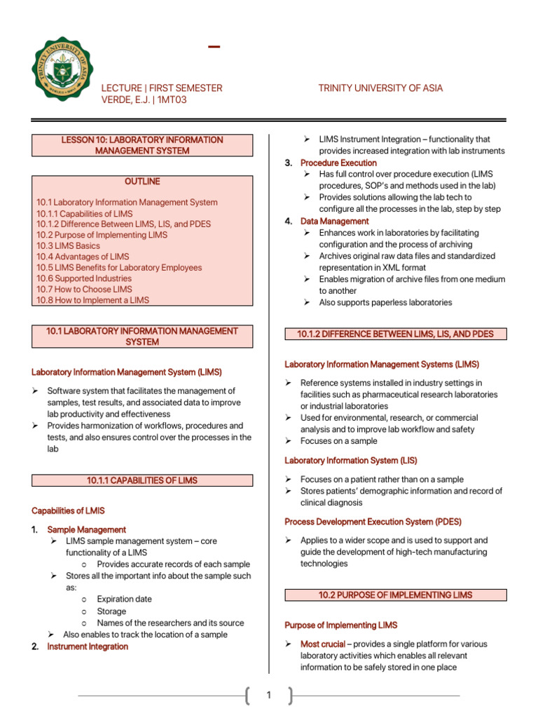 Mthis100 Lesson 10 Laboratory Information Management System | PDF ...