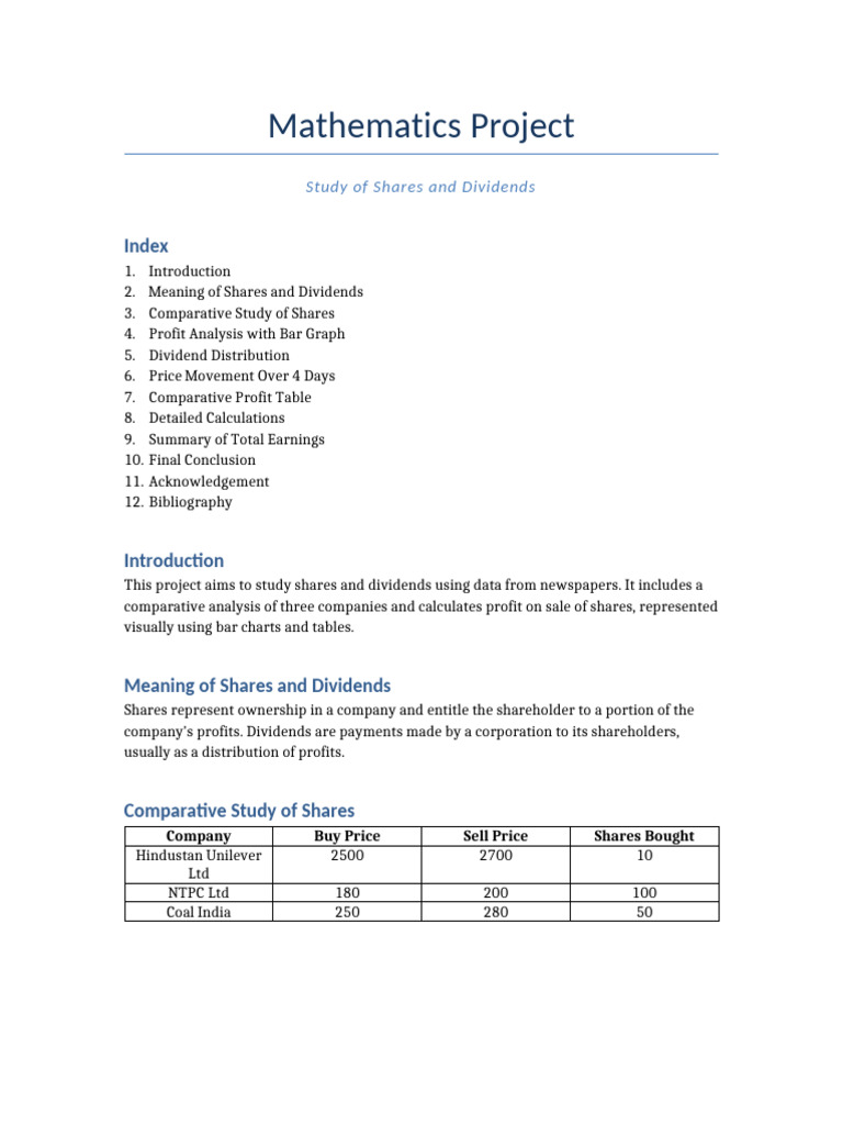 Shares and Dividends Analysis Project | PDF | Dividend | Share (Finance)