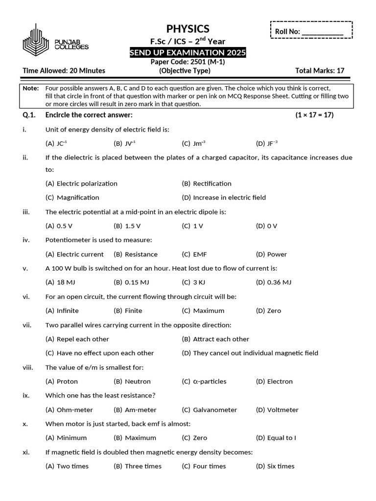 Physics 2nd Year Exam Paper 2025 | PDF | Inductor | Electromagnetism