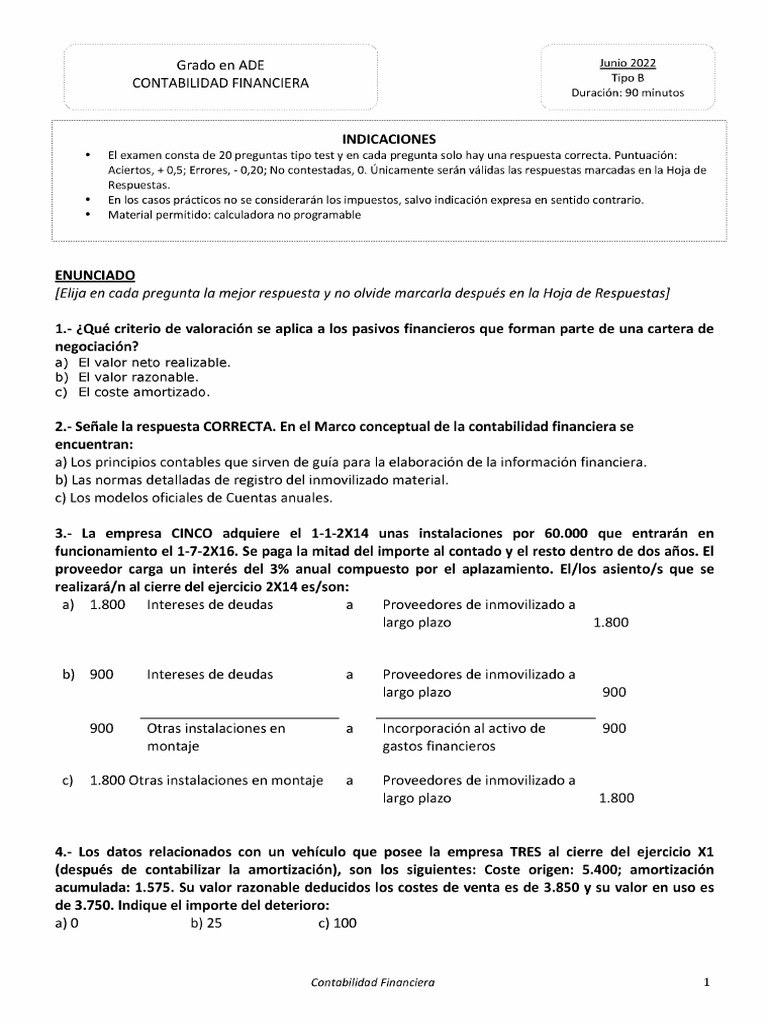 Examen de Contabilidad Financiera Modelo 2 | PDF