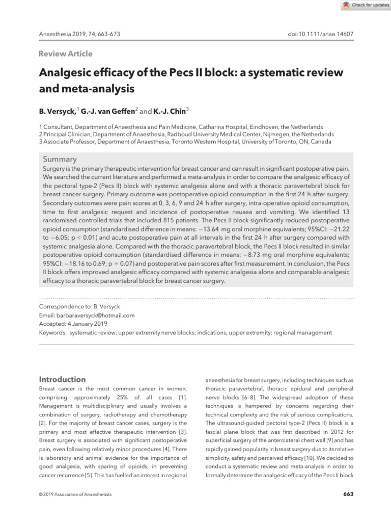 Anaesthesia - 2019 - Versyck - Analgesic Efficacy of the Pecs II Block ...