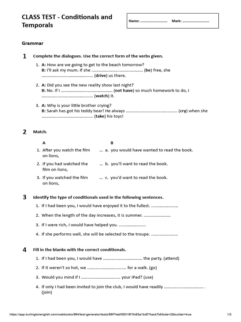 Conditionals and Writing Test Guide | PDF | Linguistic Typology ...