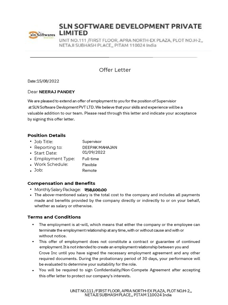 Job Offer Letter Sample Format(1) | PDF | Employment | Salary