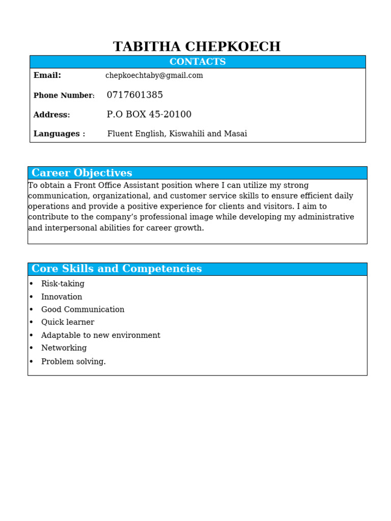 Faith Chebet Cv | PDF