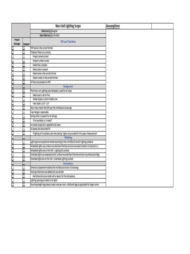Non-Unit Lighting Design Checklist | PDF