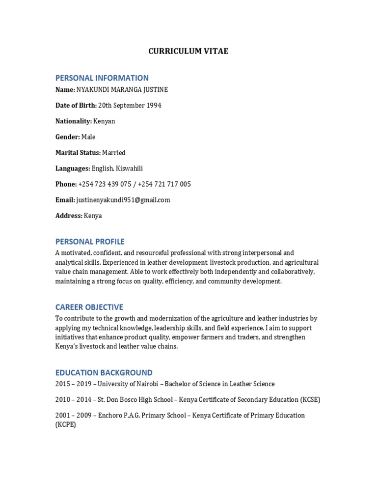 Kenyan Leather Development Expert CV | PDF | Kenya