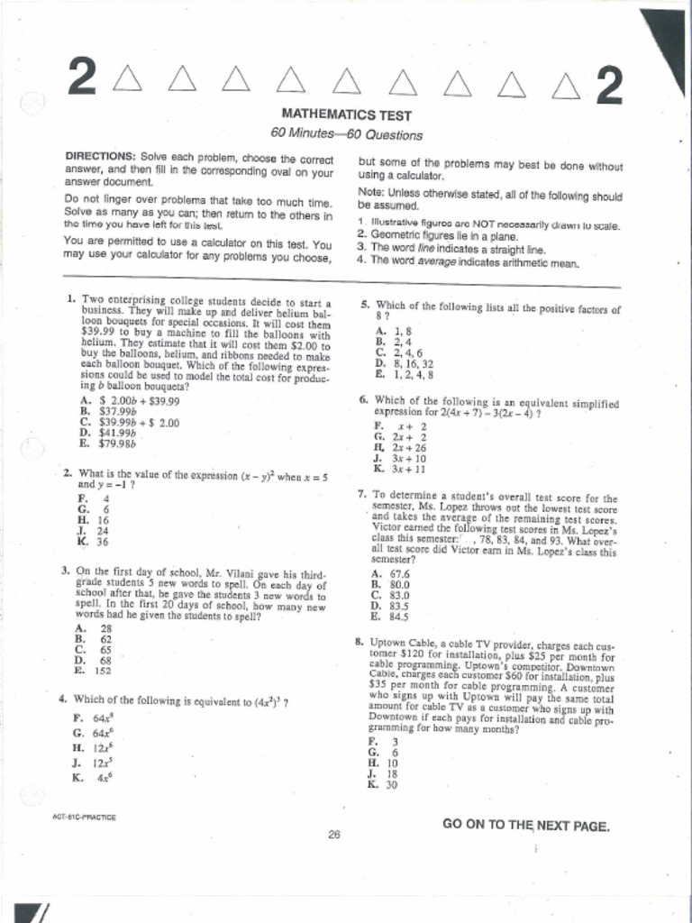 Act Practice Test Math 3 | PDF