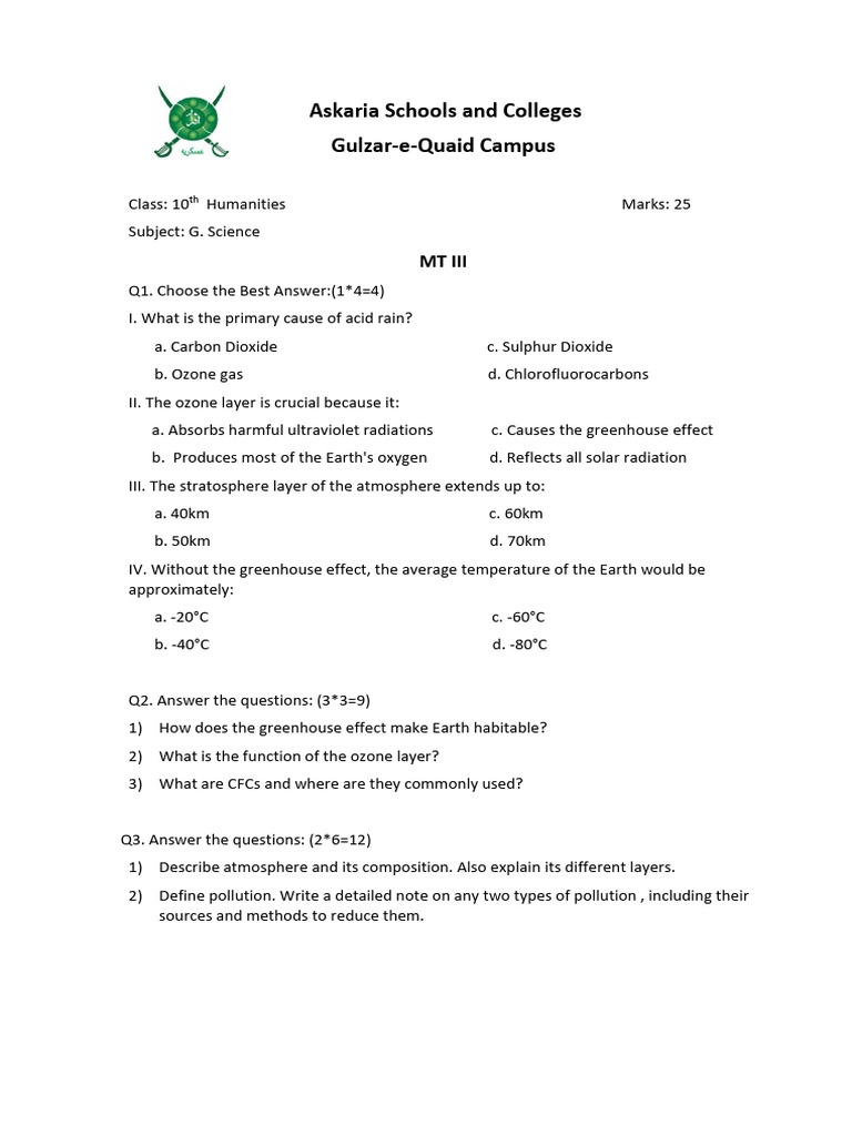10th G. Science Paper | PDF