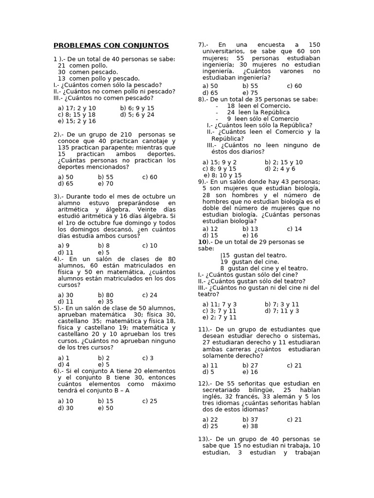 PROBLEMAS CON CONJUNTOS | PDF