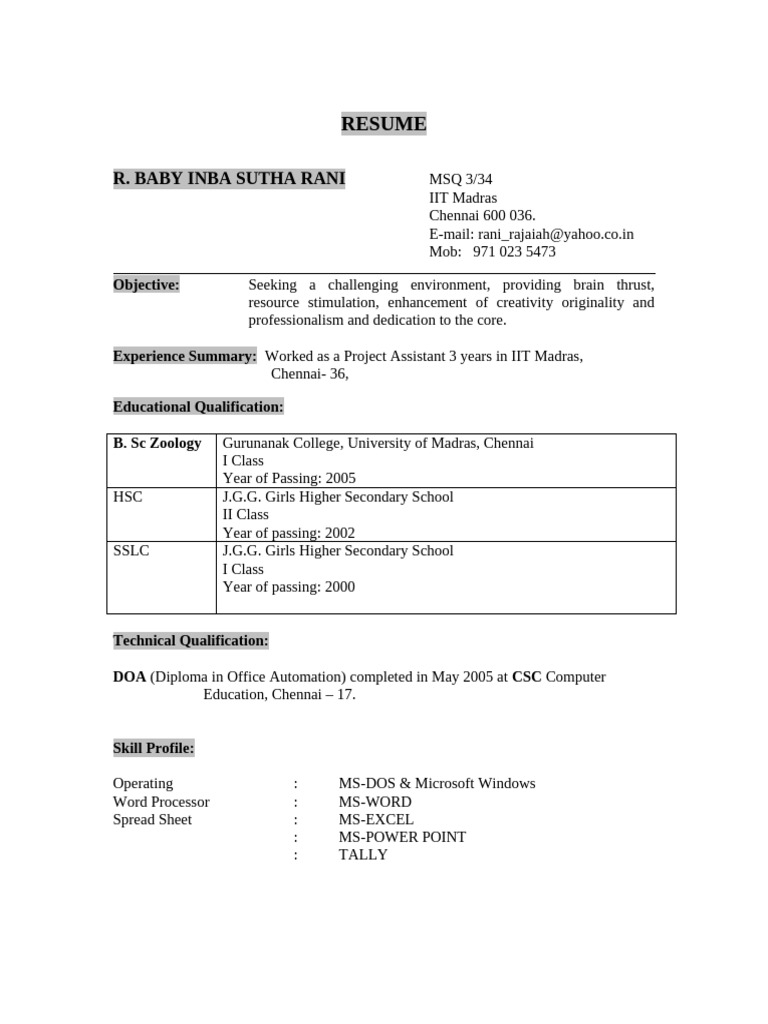 Baby_resume. Doc (1) | PDF