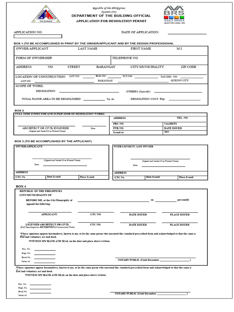 Demolition Permit Application Form | PDF | Common Law | Civil Law ...