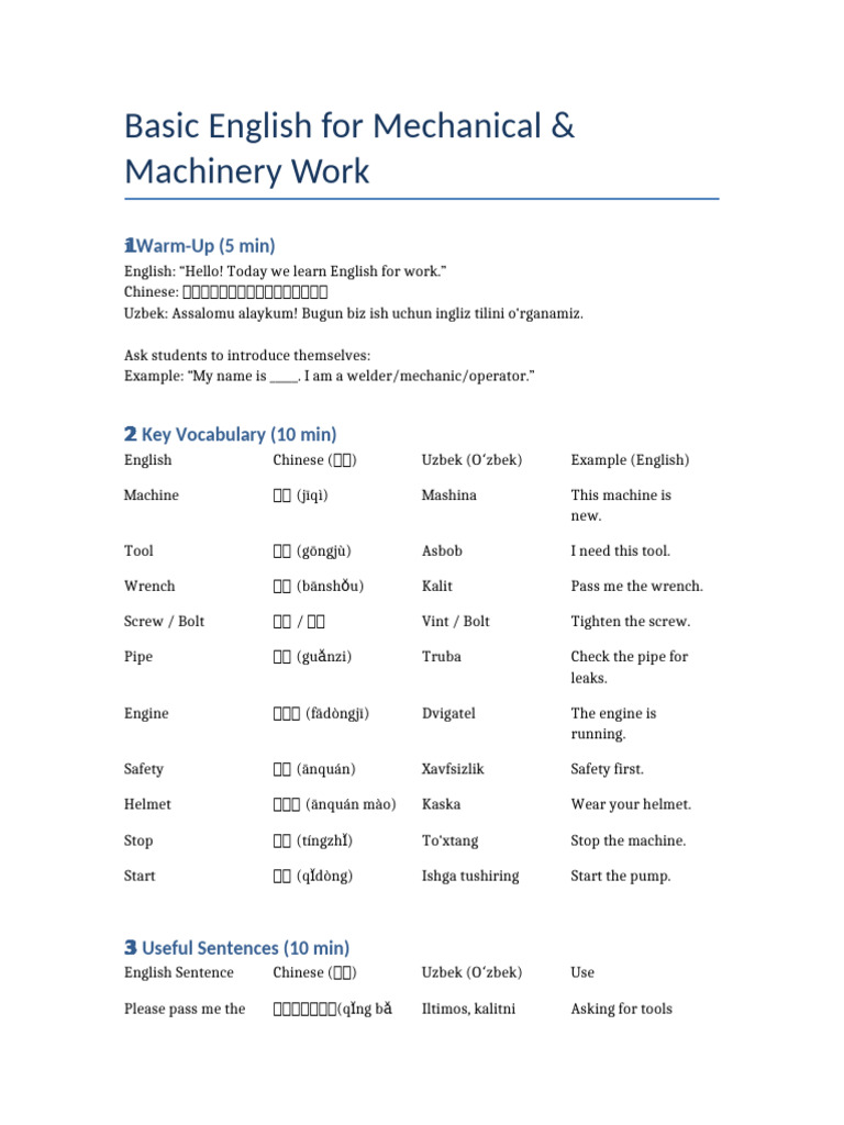 Basic English Mechanical Class | PDF | Mechanical Engineering