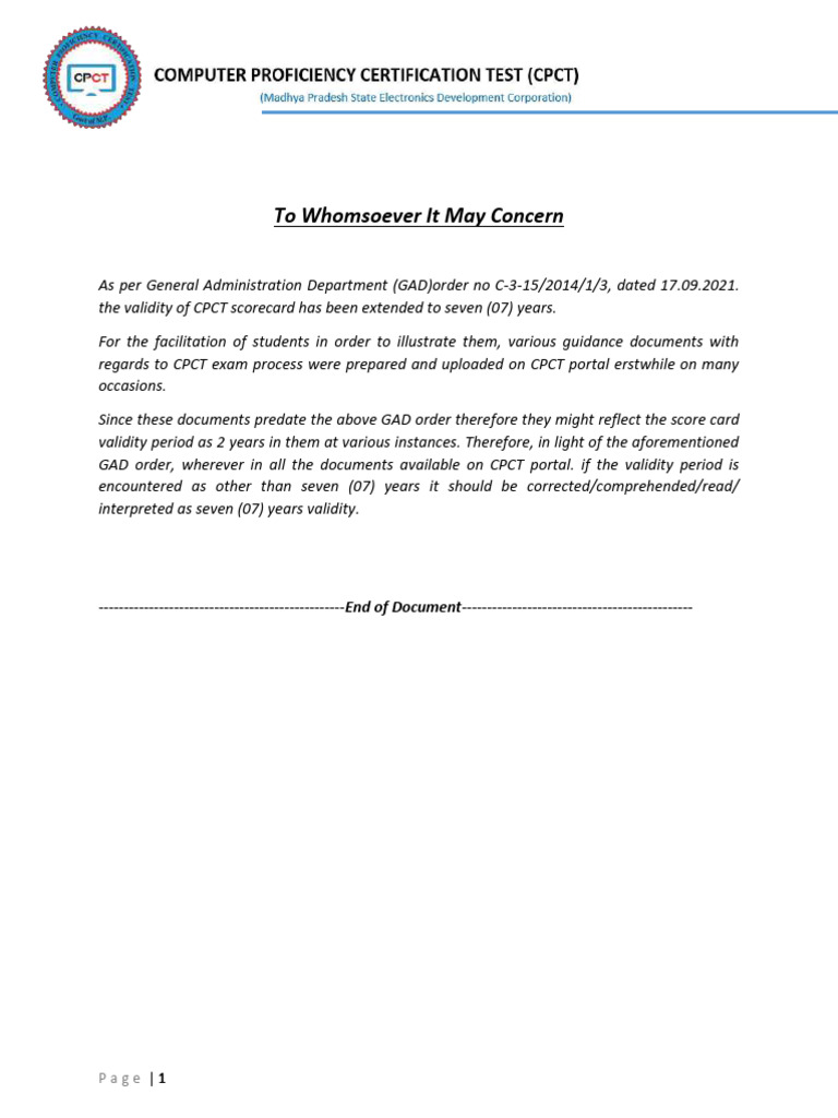 MPSEDC Name Change 7 Years Score Cards Validity English | PDF