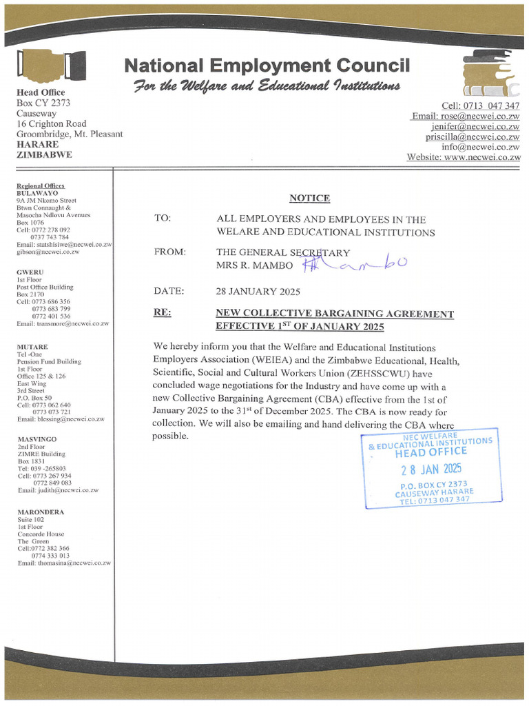 Notice New Cba Effective 1 January 2025 | PDF