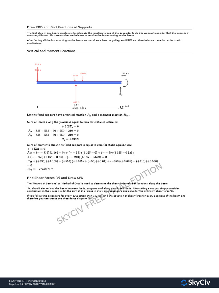 SkyCiv Beam - Hand Calculations_SciNwLBGqTknBYyAJs6qGnUC1VcEMn5b | PDF ...