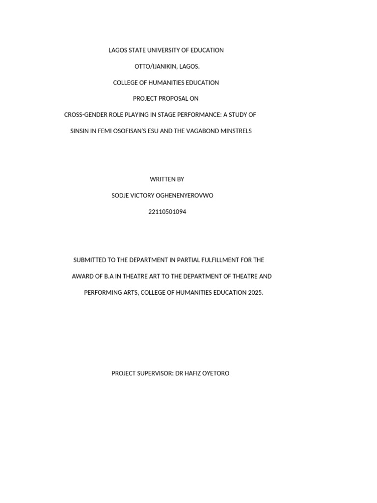 Project Proposal On Cross Gender Role Play Through Performance Using ...
