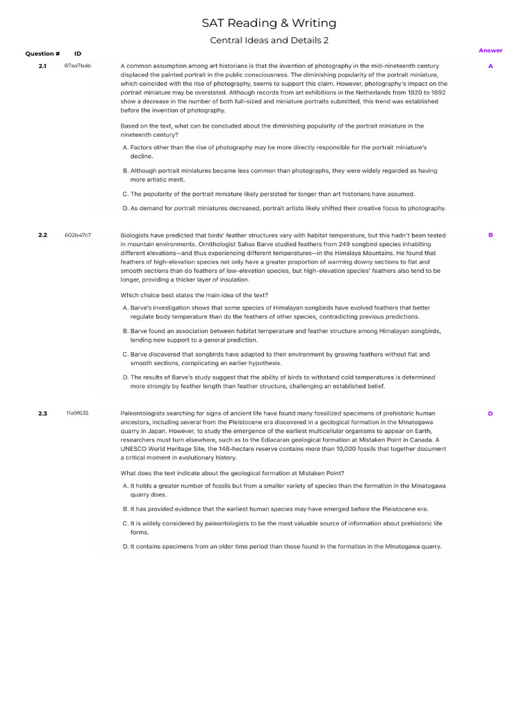 SAT Reading Central Ideas Guide | PDF